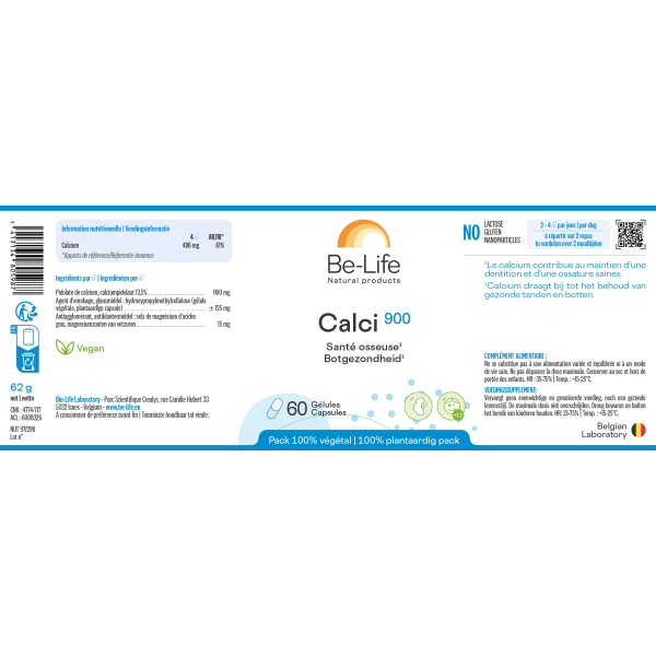 Calci 900 (Calcium-magnésium) 60 gélules be-Life, belife, biolife et ...