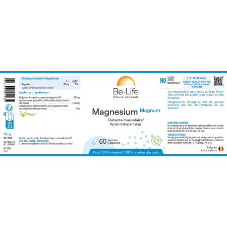 Magnésium Magnum 60 gélules be-Life, belife, biolife et bio-life